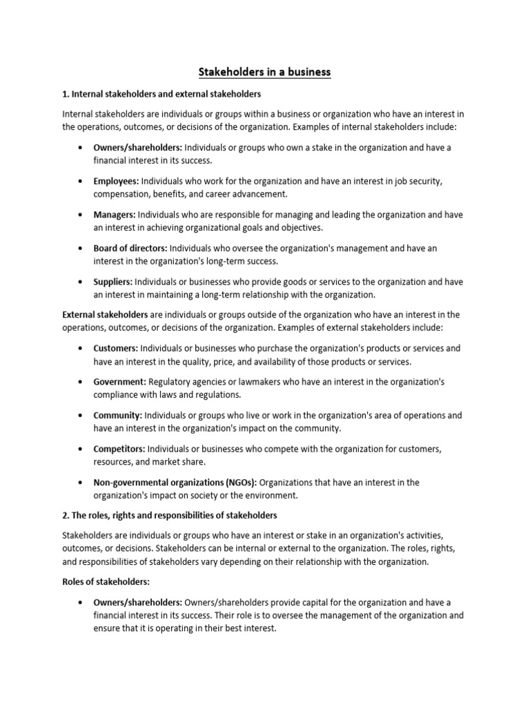 Key Stakeholders in Business Operations | PDF | Stakeholder (Corporate ...
