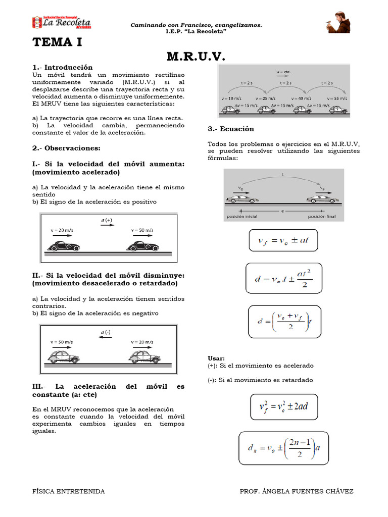 Fórmulas de MRU y MRUA en Física | PDF | Aceleración | Velocidad