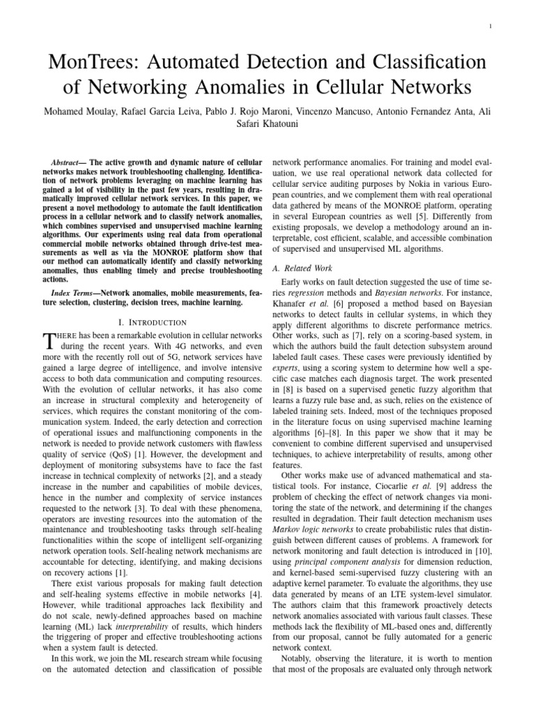 MonTrees: Automated Detection and Classification of Networking Anomalies in Cellular Networks ...