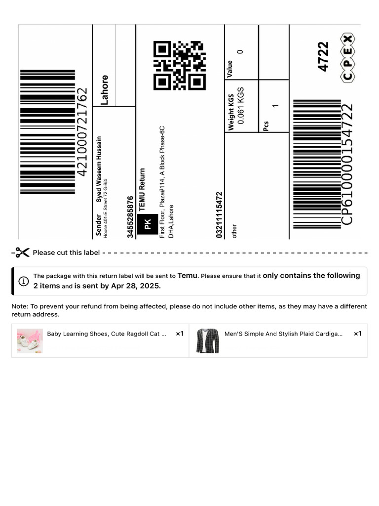 TEMU Return Format | PDF