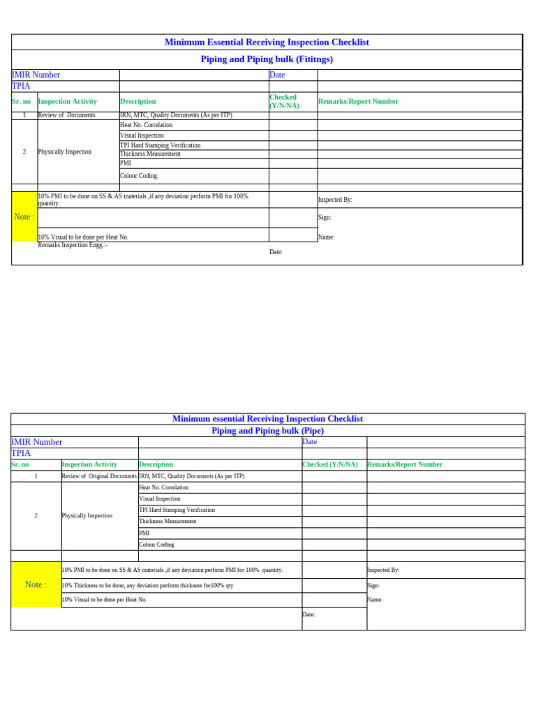Material Inspection Checklist | PDF | Mechanical Engineering