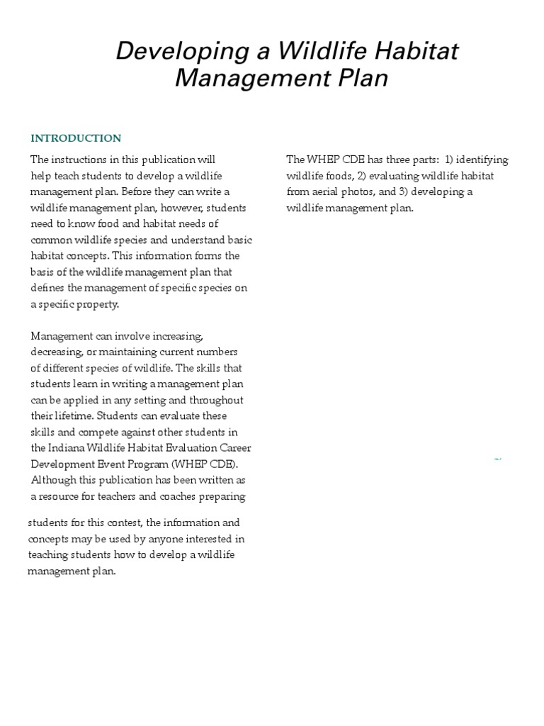 Developing A Wildlife Habitat Management Plan | Download Free PDF ...