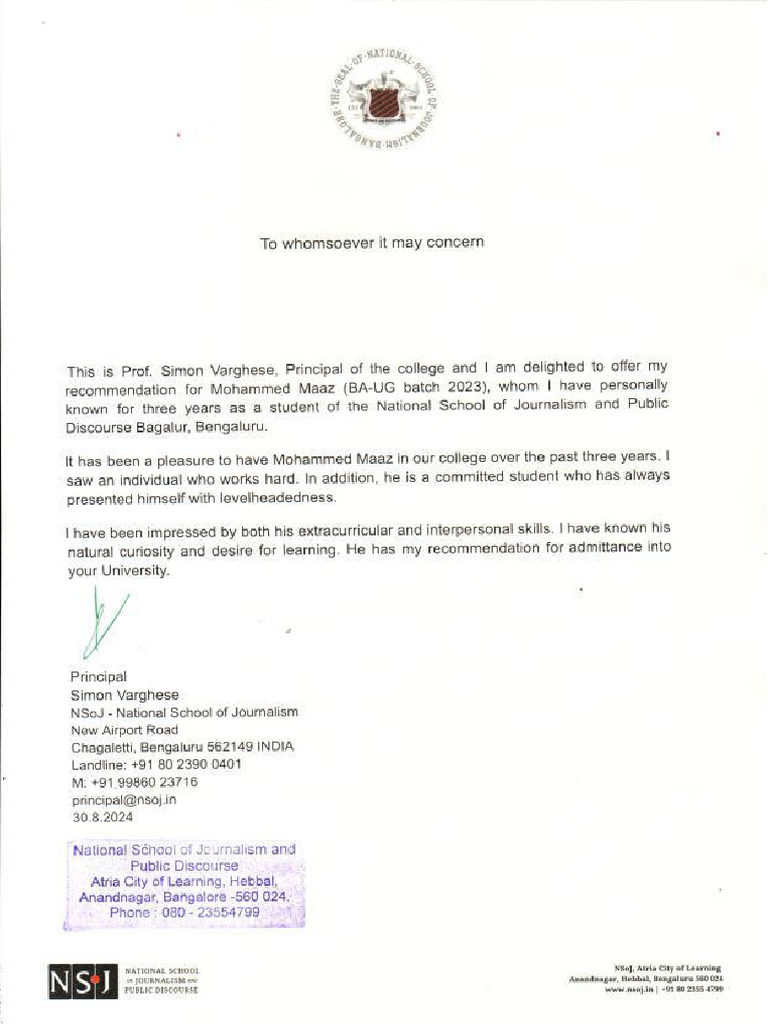 24-25 Recommendation Letter Mohammed Maaz | PDF