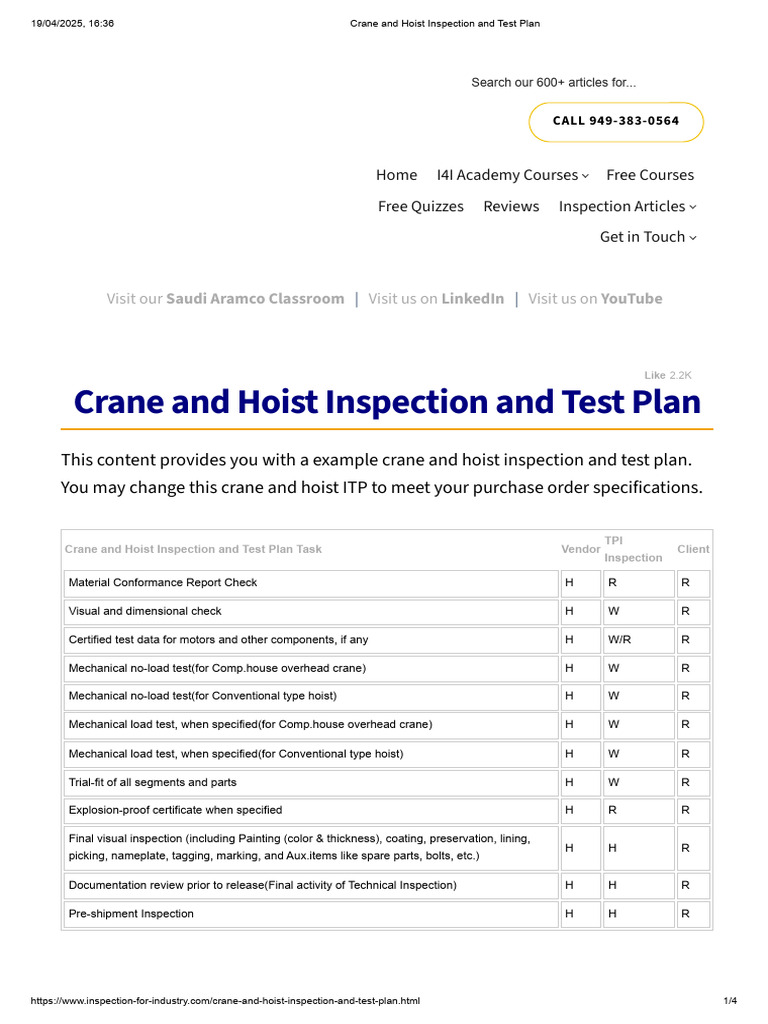 Crane and Hoist Inspection Plan Guide | PDF | Crane (Machine)