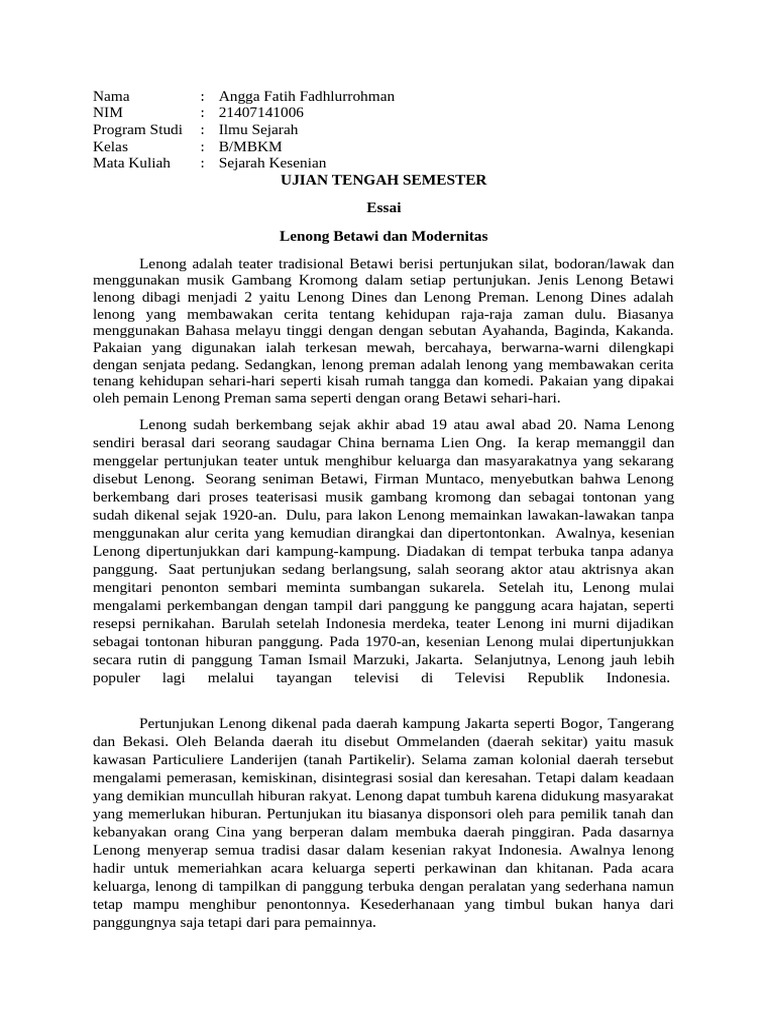 Sejarah dan Jenis Lenong Betawi | PDF