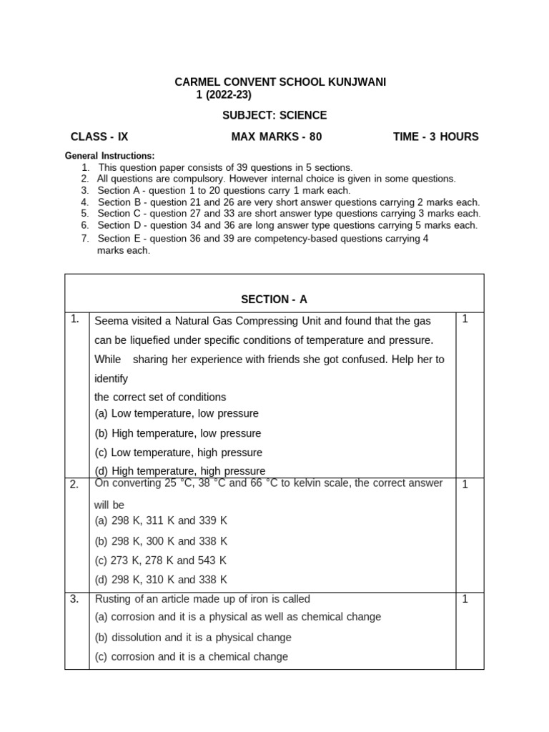 Class Ix Science Sample Paper KV Chandrapur | PDF | Mixture | Suspension (Chemistry)