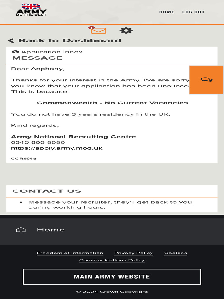 Army Application Status Update | PDF