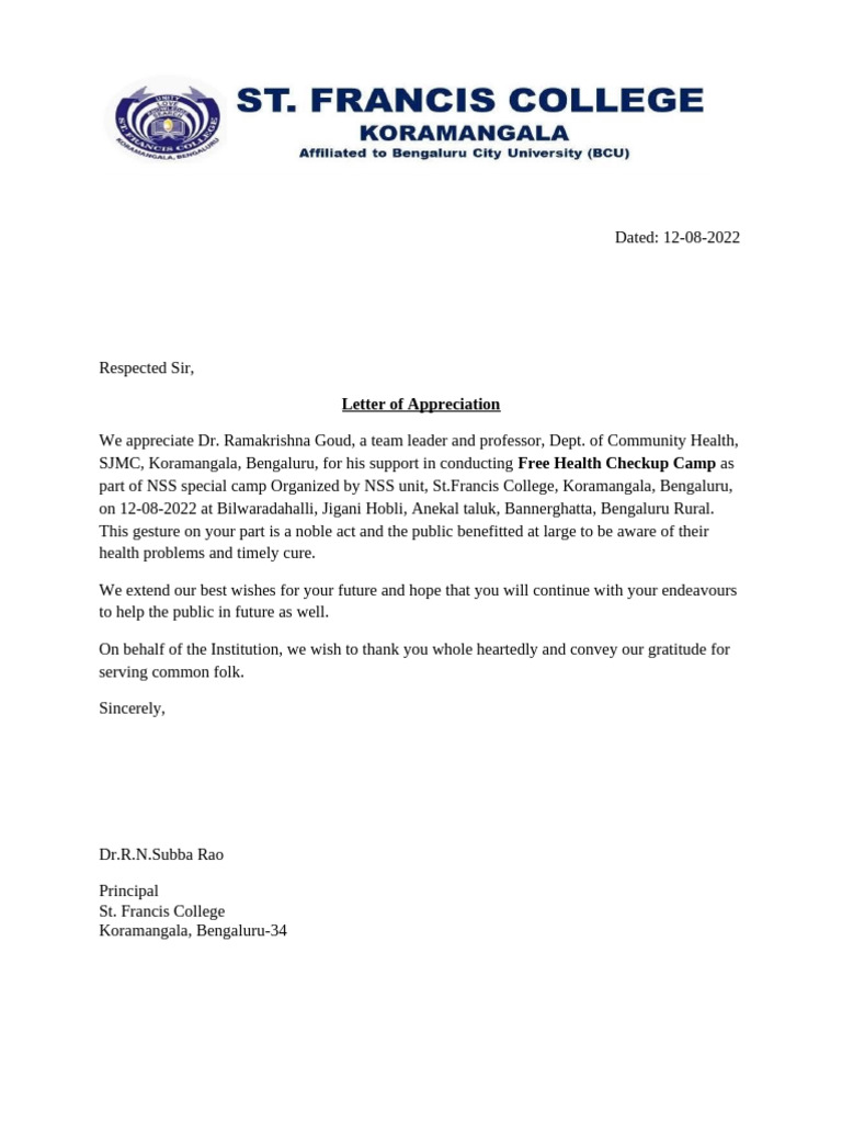 Appreciation letter-NSS Recent | PDF | Medicine | Health Care