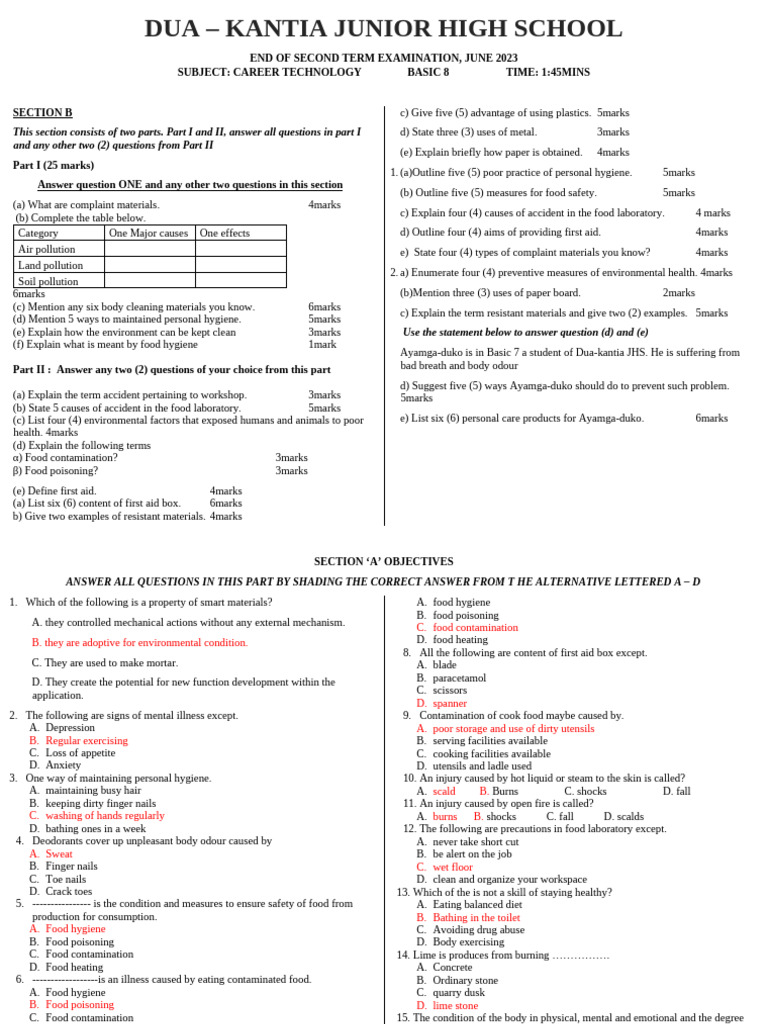 Basic 7 Marking Scheme | PDF | Hygiene | Food Safety