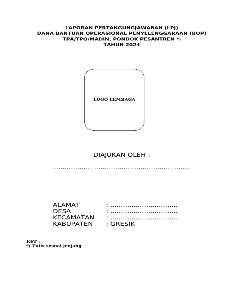 CONTOH LPJ BOP TPQ MADIN Dan PONPES 2024 | PDF