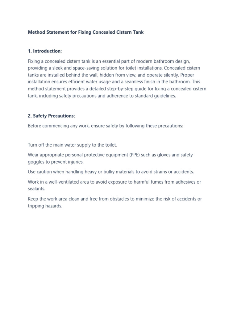 Guide to Installing Concealed Cistern Tank | PDF