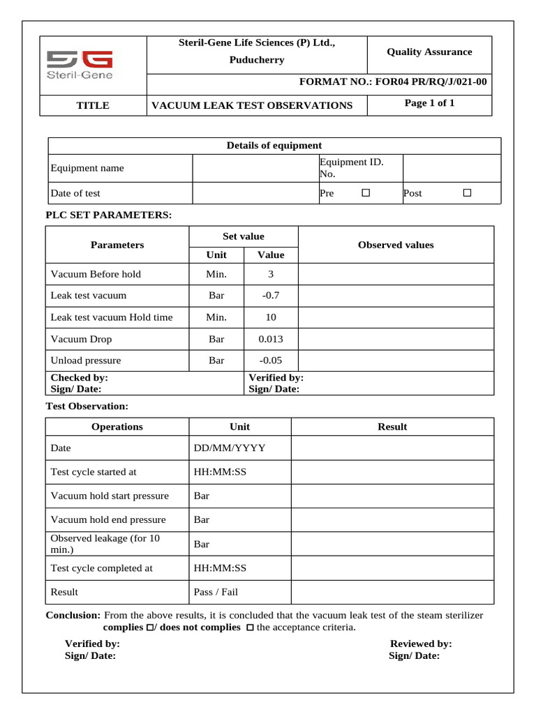 Format - 04 Vacuum Leak Test | PDF