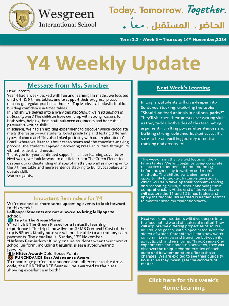 Term 1.2 Week Newsletter - Y4 | PDF | Cognition