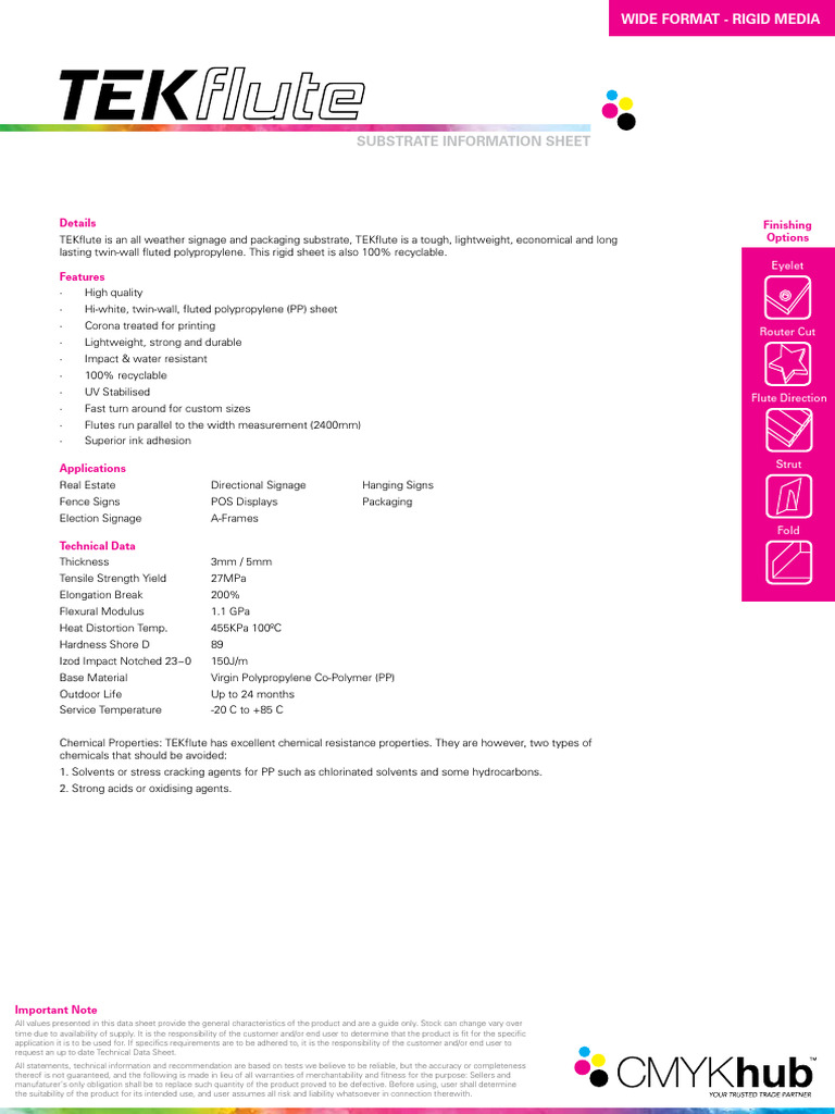CMYKhub Spec Sheet TEKflute | PDF | Yield (Engineering) | Materials