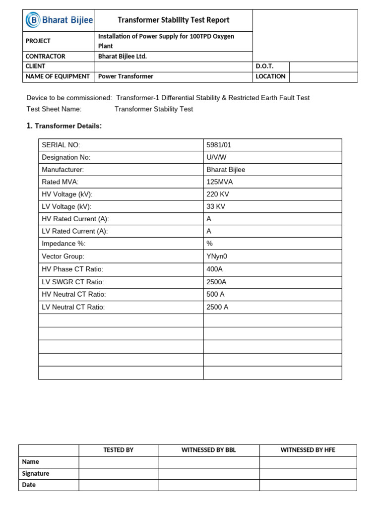 Transformer Stability Test | PDF | Transformer | Electrical Engineering