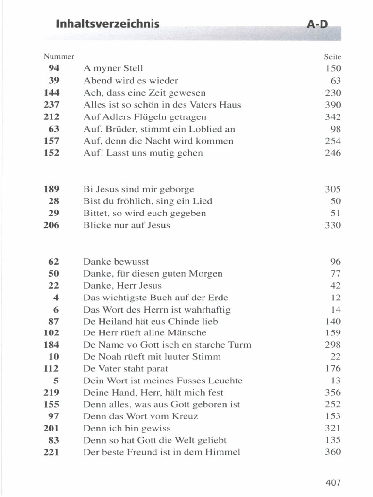 KOMM, Sing Dem Herrn, Liederverzeichnis | PDF