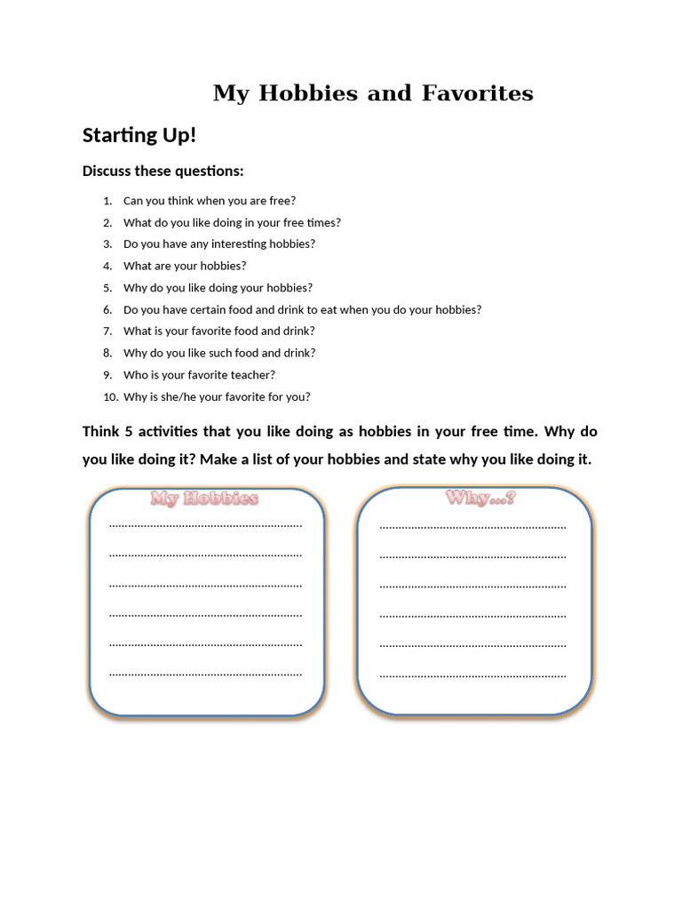 Exploring Hobbies and Favorites Guide | PDF | Hobbies