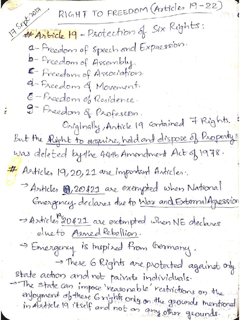Right To Freedom, Article (19-22) | PDF