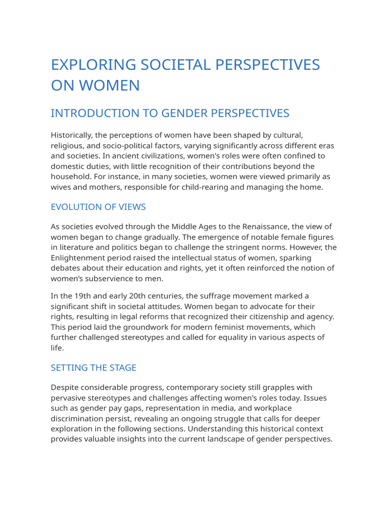 Exploring Societal Perspectives On Women | PDF | Woman | Gender Role
