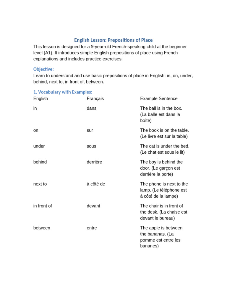 English Lesson Prepositions Beginner Age9 | PDF | Cultural Assimilation ...