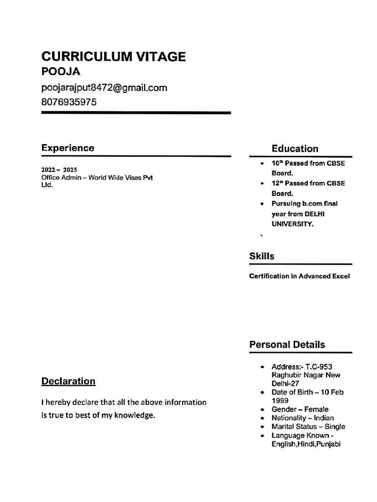 Pooja CV | PDF