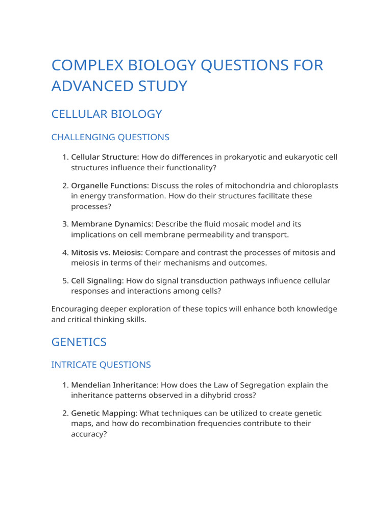 Advanced Complex Biology Questions | PDF