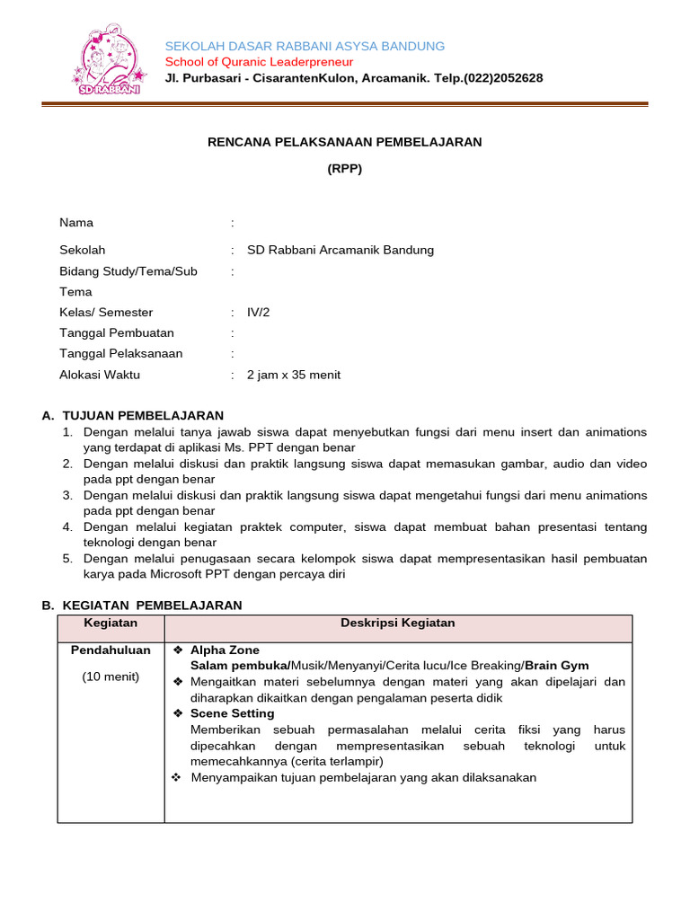 Contoh Form RPP | PDF