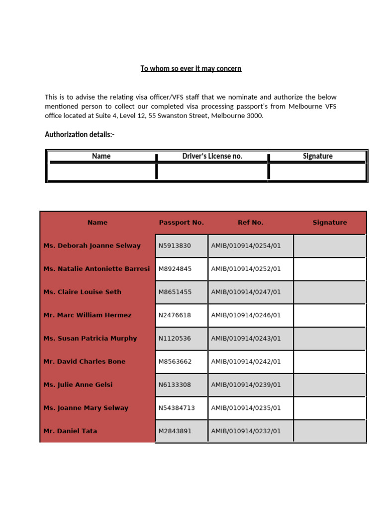 Visa Collection Authorization Letter | PDF