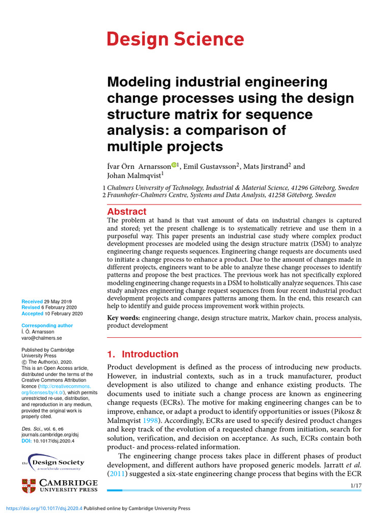 Modeling Industrial Engineering Change Processes Using the Design Structure Matrix for Sequence ...