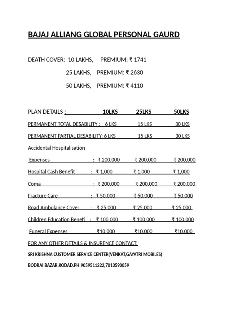 Bajaj Allianz Personal Accident Policy | PDF