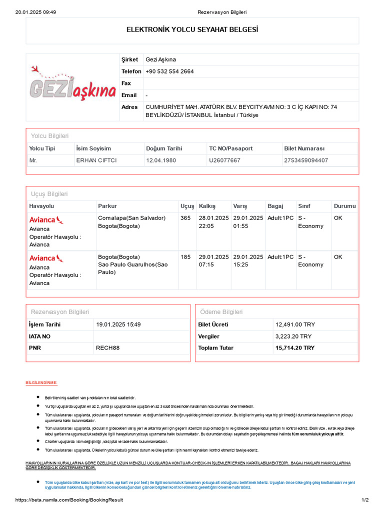 Erhan Cıftcı Donus Avianca | PDF