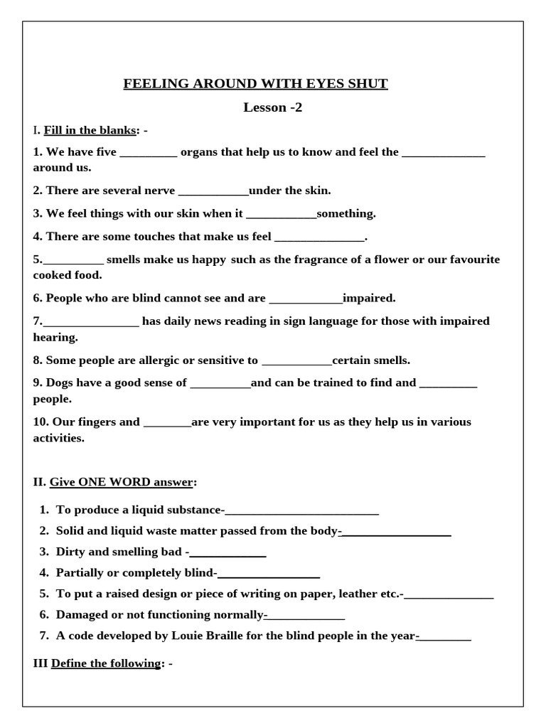 Feeling ....... Shut Worksheet | PDF