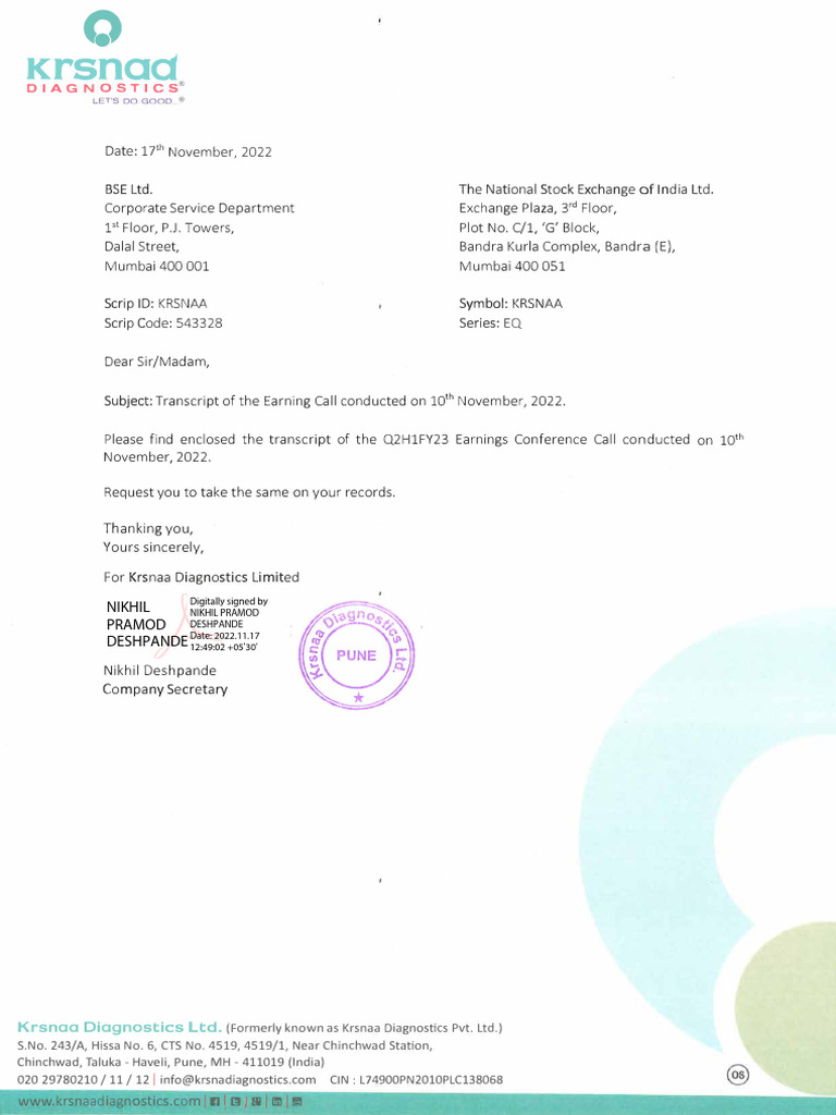 Krsnaa Fy23 q2 Transcript | PDF