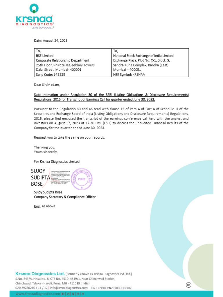 Krsnaa Fy24 q1 Transcript | PDF | Health Care | Punjab