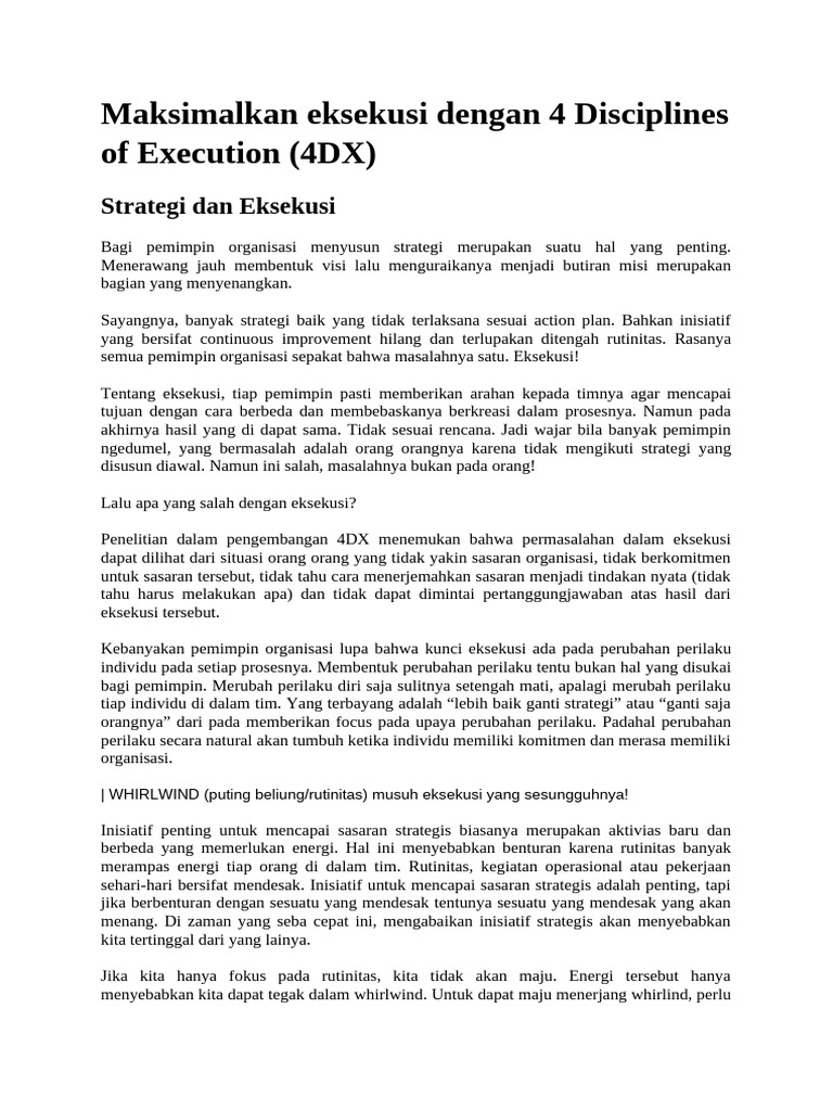 Maksimalkan eksekusi dengan 4 Disciplines of Execution | PDF