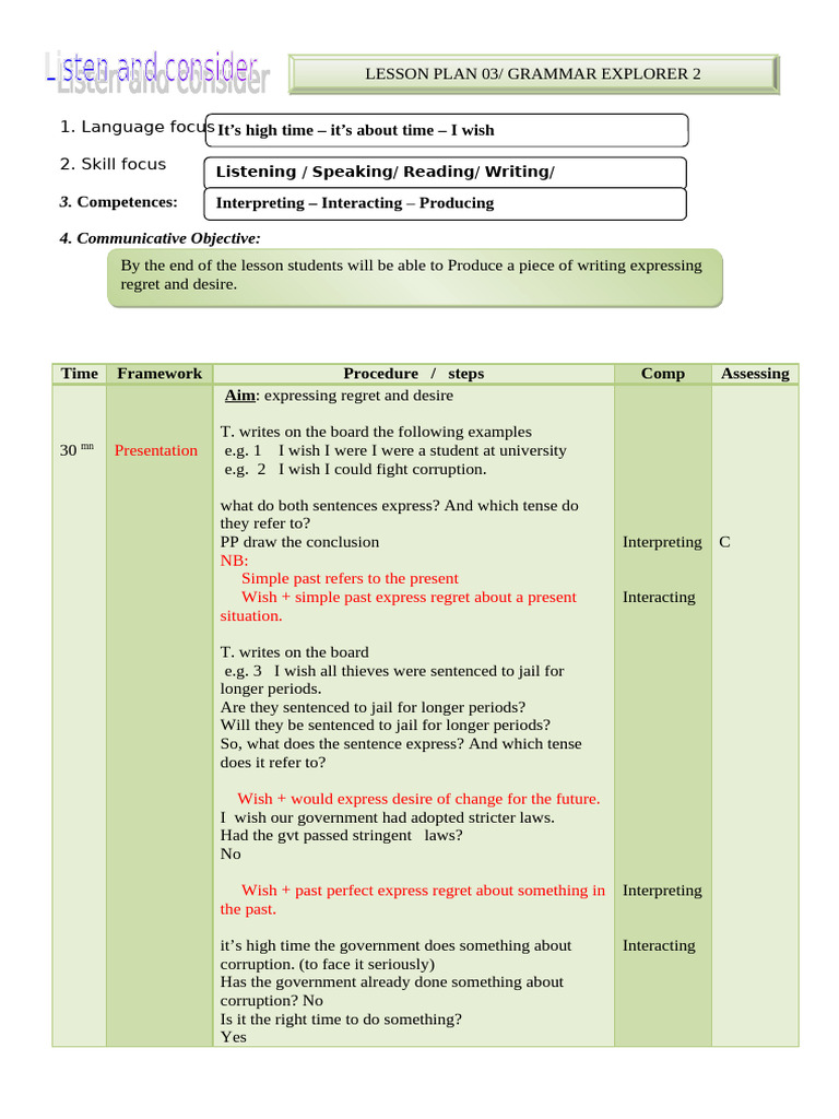 5 - Lesson Plan 03 Grammar Explorer 2 | PDF | Grammatical Tense | Grammar