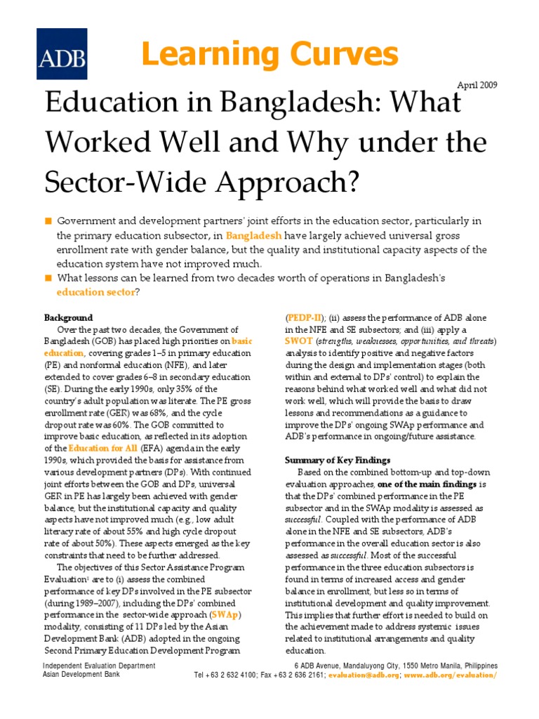 Education in Bangladesh - What Worked Well and Why Under The Sector ...
