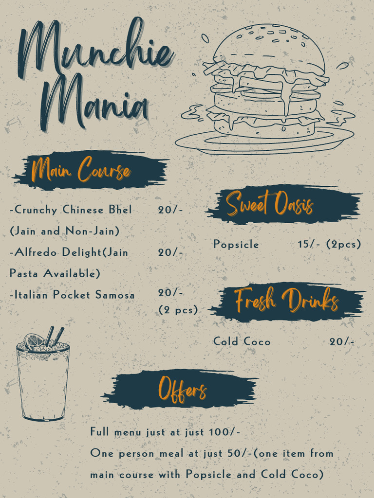 Beige and Deep Blue Burger Fast Food Menu | PDF