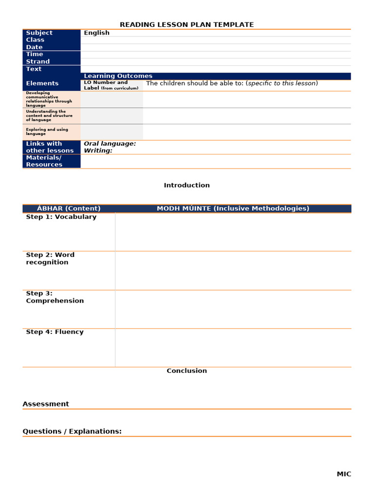 Reading Lesson Plan Template (1) | PDF