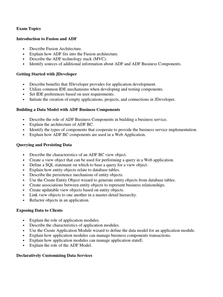 Adf Exam Topics Pdf Java Server Faces Modelviewcontroller