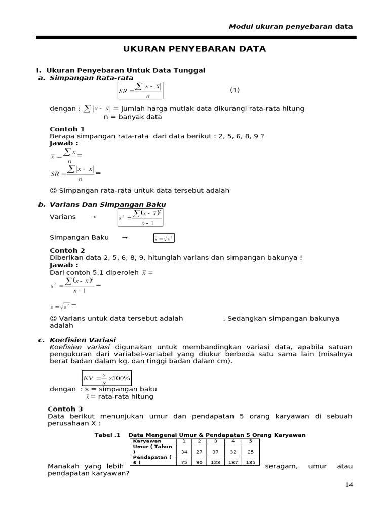 Modul Ukuran Penyebaran Data | PDF