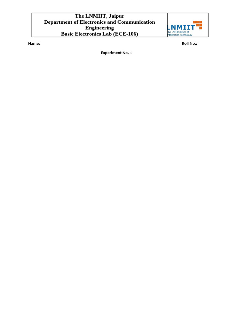 Basic Electronics Lab Experiment 1 | PDF