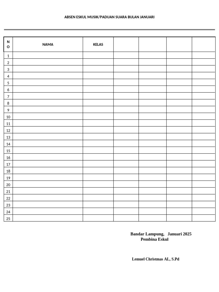 Absen Eskul Musik | PDF
