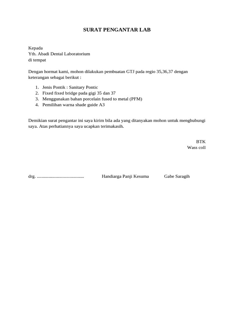 Surat Pengantar Lab | PDF