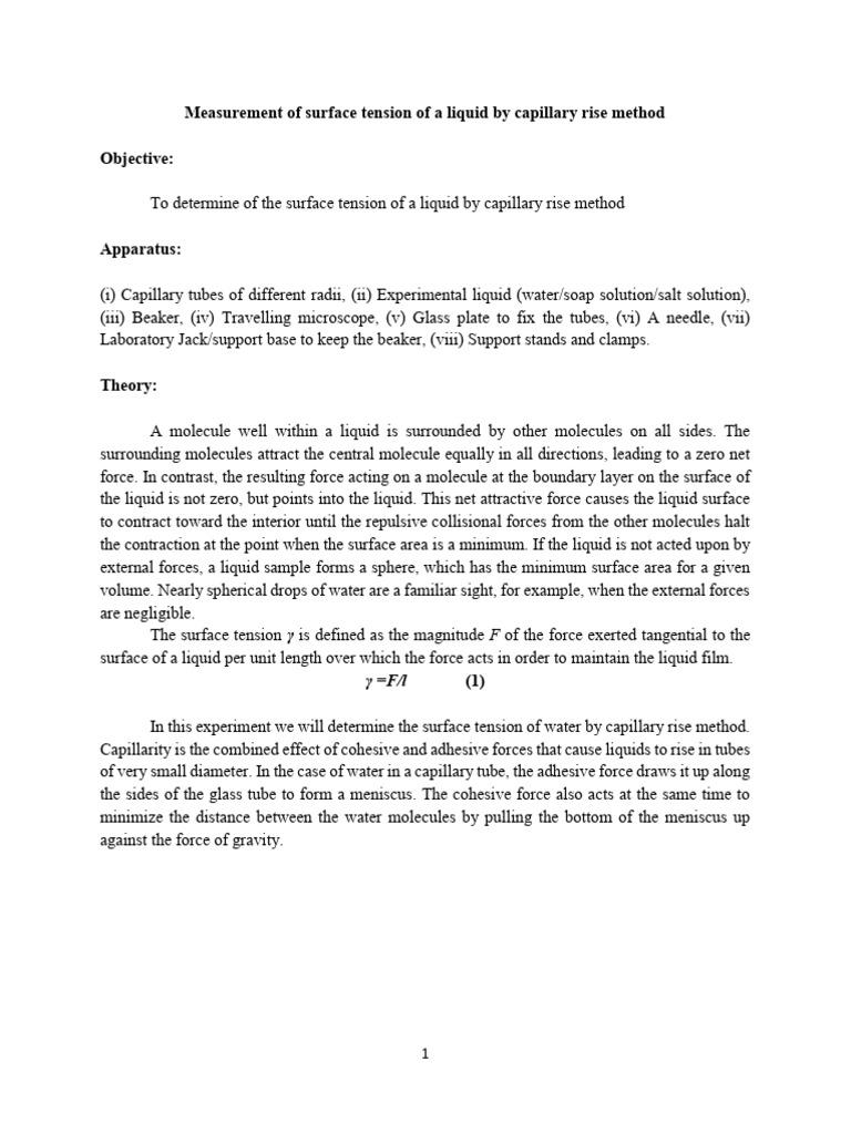 Measurement of Surface Tension of A Liquid by Capillary Rise Method-2 ...