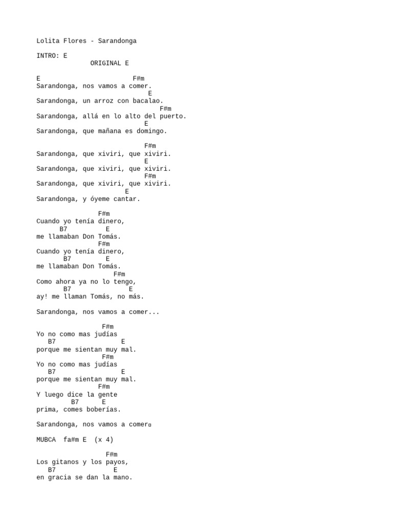 Sarandonga: Letra y Acordes | PDF