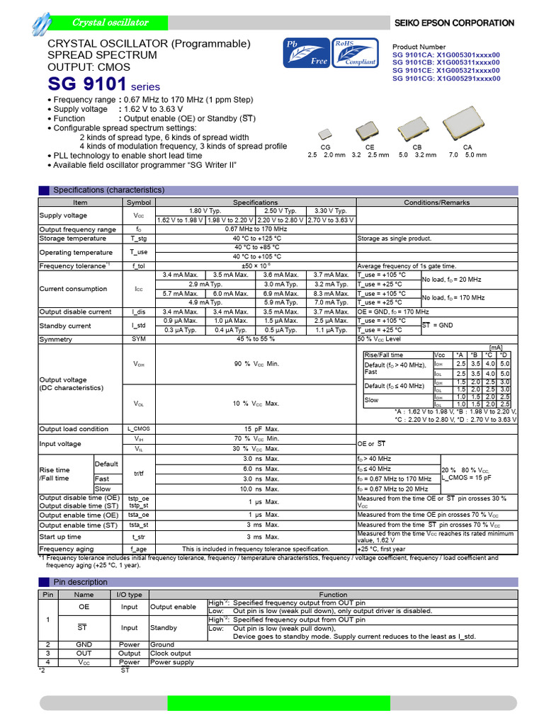 Seiko Epson SG 9101CG D10PHDAC - C1323516 | PDF | Reliability ...