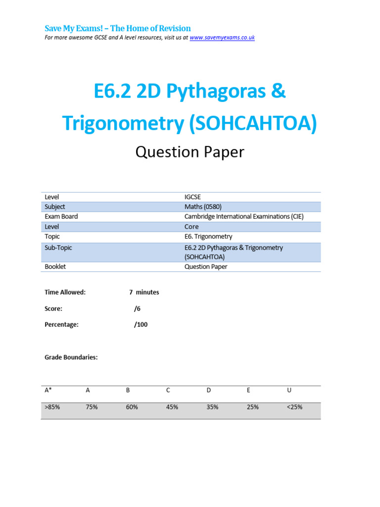 6.2 Trignometry 2d Pythagoras - Trigonometry SOHCAHTOA CP | PDF ...