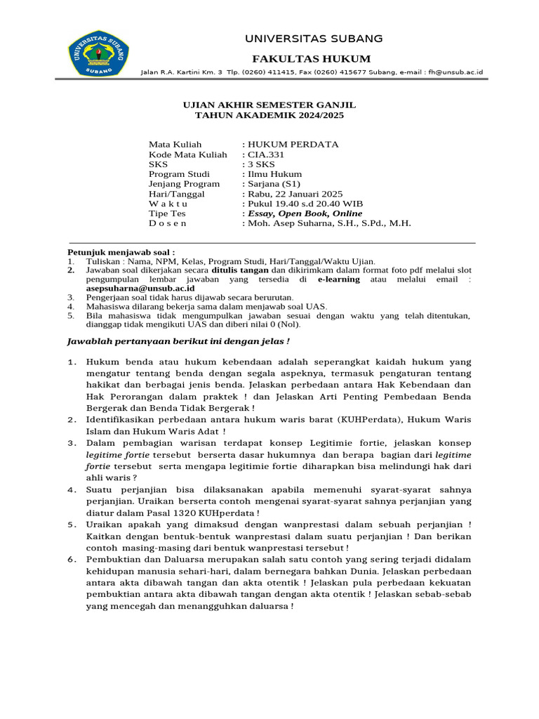 Soal UAS Hukum Perdata - Karyawan2025 | PDF
