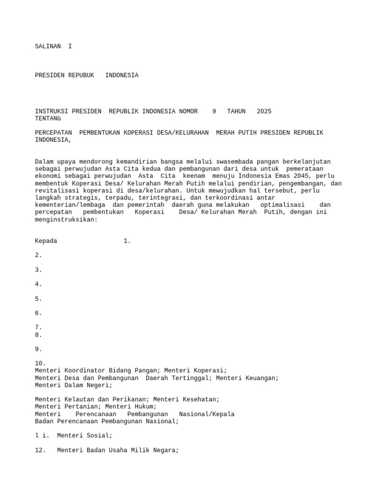 Inpres Nomor 9 Tahun 2025 | PDF